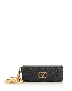 Valentino Garavani Vlogo Grained Leather Lipstick Keychain Black Multi
