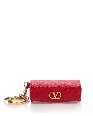 Valentino Garavani Vlogo Grained Leather Lipstick Keychain