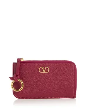 Valentino Garavani Vlogo Grained Leather Coin Purse - Dark Red