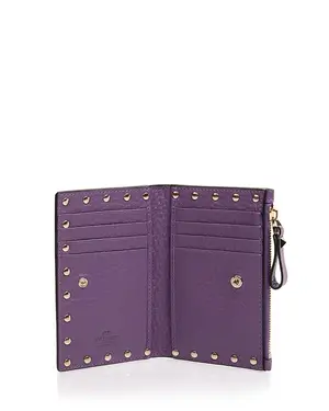 Valentino Garavani Rockstud Leather Card Case - Violet