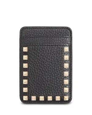 Valentino Garavani Rockstud Magnetic Leather Card Holder - Black Multi