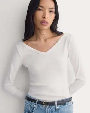 Everlane RetroSoft Cotton Wide V-Neck Top Bone
