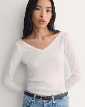 Everlane Retrosoft Cotton Wide V-neck Top - Bone