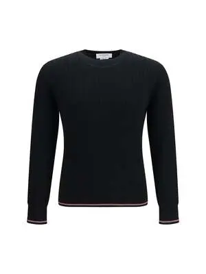 Thom Browne Crewneck Cotton Knit Sweater With 4-bar Detail - Black