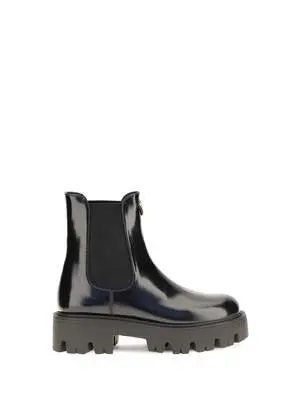 Prada Brushed Leather Ankle Boots - Black