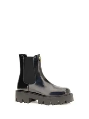 Prada Brushed Leather Ankle Boots - Black