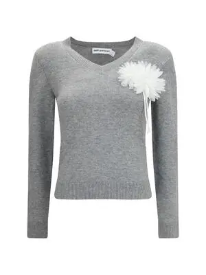 SELF-PORTRAIT Wool And Cashmere Blend Jumper With Floral Corsage - Gray