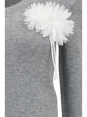 SELF-PORTRAIT Wool And Cashmere Blend Jumper With Floral Corsage - Gray