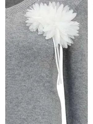 SELF-PORTRAIT Wool And Cashmere Blend Jumper With Floral Corsage - Gray