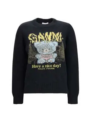 GANNI Wool Sweater Forest Teddy - Black