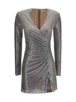 SELF-PORTRAIT Jewel-detail Wrap Dress - Silver