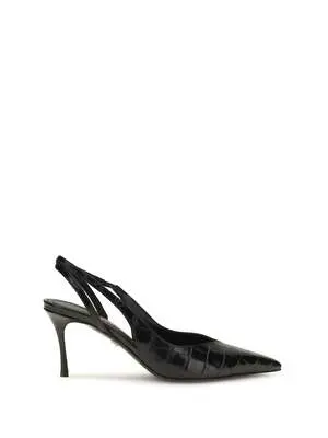 FERRAGAMO Crocodile-effect Leather Slingback Pumps - Black