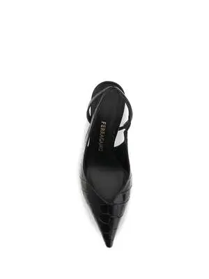 FERRAGAMO Crocodile-effect Leather Slingback Pumps