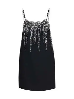 Valentino Garavani Embroidered Crepe Mini Dress With Jewel Details - Black