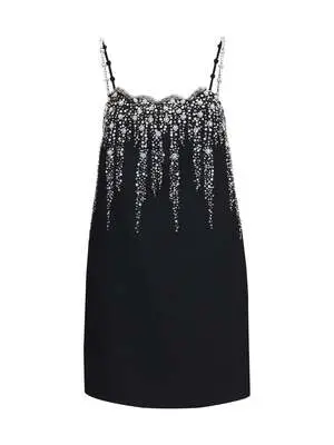 Valentino Garavani Embroidered Crepe Mini Dress With Jewel Details - Black