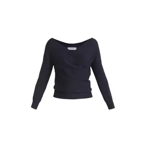 PAISIE Knitted Wrap Top In Navy - Blue