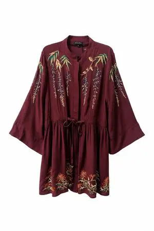 ARTEMIS MUSE Metallic Wisteria Embroidery Crepe Selene Dress - Red