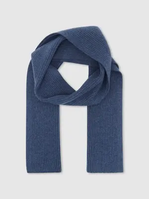 REISS Chesterfield Merino Wool Rib-knit Scarf - Denim Blue