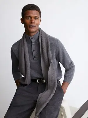 REISS Chesterfield Merino Wool Rib-knit Scarf - Mid Grey