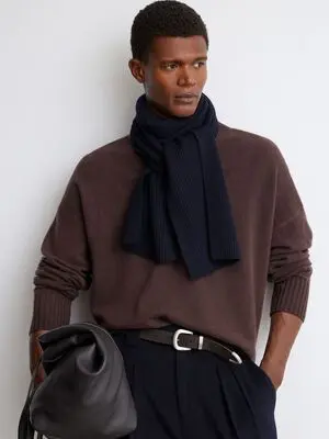 REISS Chesterfield Merino Wool Rib-knit Scarf - Navy