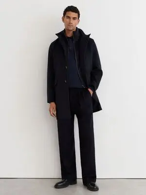 REISS Fossil Wool-blend Gilet-insert Single-breasted Coat Navy