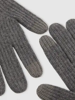 REISS Lawson Merino Wool Rib-knit Gloves - Mid Grey