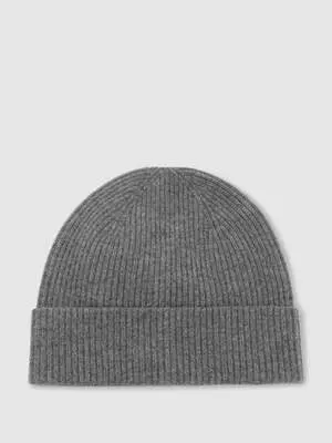 REISS Chaise Merino Wool Rib-knit Beanie - Mid Grey