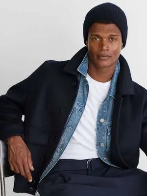REISS Chaise Merino Wool Rib-knit Beanie - Navy