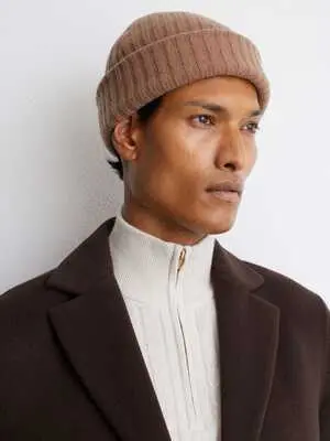 REISS Belfry Merino Wool-blend Wide-rib Beanie - Camel