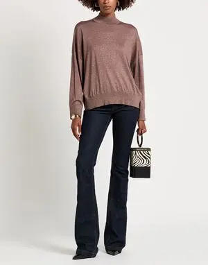 Brunello Cucinelli Turtleneck Light Brown Size Cashmere, Silk, Polyamide, Metallic Polyester