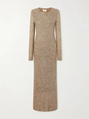 Saint Laurent Sequined Knitted Maxi Dress - Gold