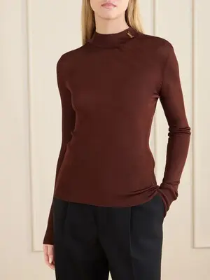 Saint Laurent Cassandre Logo-hardware Silk Knit Top