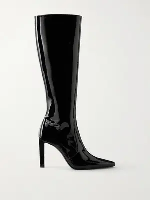 Saint Laurent Françoise 95 Paneled Patent-leather Knee Boots