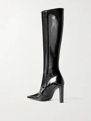 Saint Laurent Françoise 95 Paneled Patent-leather Knee Boots