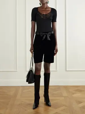 Saint Laurent Françoise 95 Paneled Patent-leather Knee Boots