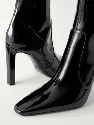 Saint Laurent Françoise 95 Paneled Patent-leather Knee Boots