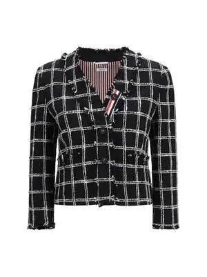Thom Browne Checked Tweed Cardigan Jacket - Black