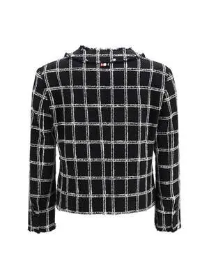 Thom Browne Checked Tweed Cardigan Jacket - Black