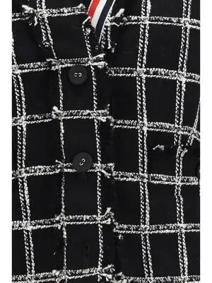 Thom Browne Checked Tweed Cardigan Jacket - Black