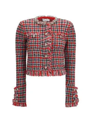 SELF-PORTRAIT Cotton And Wool Blend Bouclé Jacket - Red