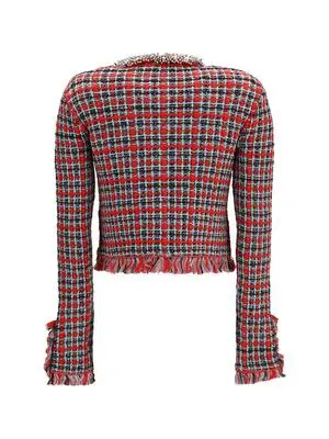 SELF-PORTRAIT Cotton And Wool Blend Bouclé Jacket - Red