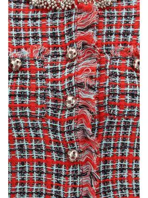 SELF-PORTRAIT Cotton And Wool Blend Bouclé Jacket - Red