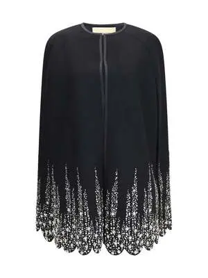 Valentino Garavani Compact Drap Cape With Degradé Rhinestone Embroidery - Black