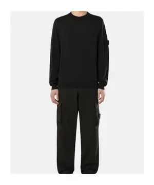 Stone Island Logo Patch Crewneck Jumper - Black