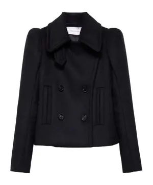 7 For All Mankind Double-breasted Wool Coat With Structured Shoulders - Black