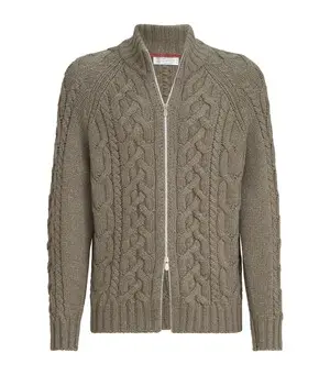 Brunello Cucinelli Cashmere Cable-knit Zip-up Cardigan - Green