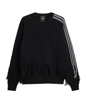Y3 Knitted 3-stripes Fringy Sweater - Black