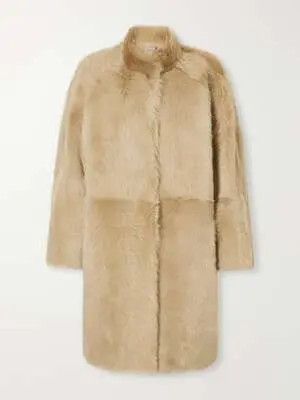 Nour Hammour Blaise Paneled Shearling Coat - Cream