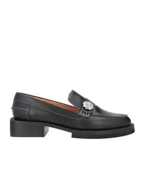 GANNI Small-size Rhinestone Solid Color Leather Loafers