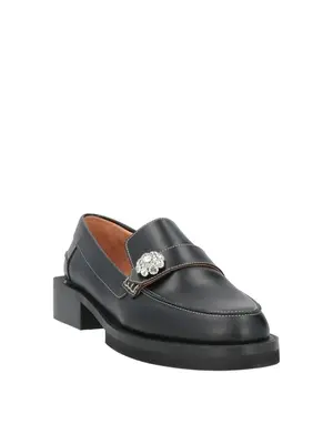 GANNI Small-size Rhinestone Solid Color Leather Loafers